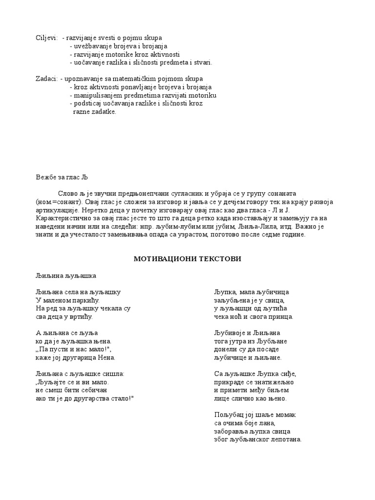 Vežba Za Izgovor Slova LJ | PDF