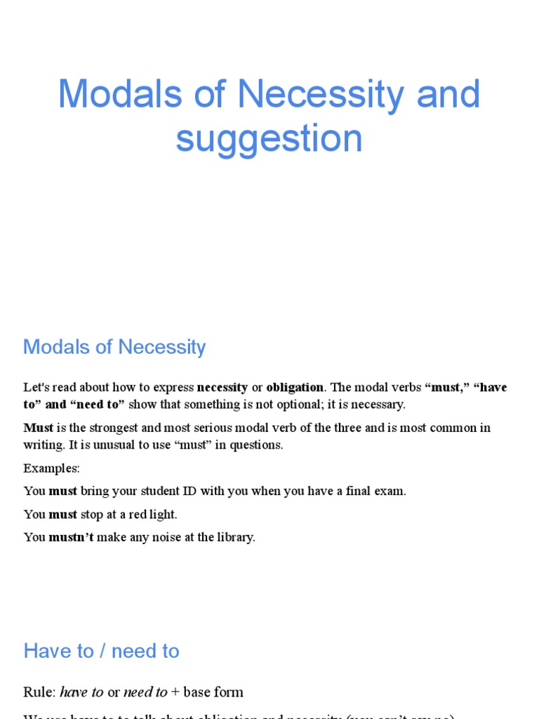 Modals of Necessity and Suggestion | PDF | Language Arts & Discipline ...
