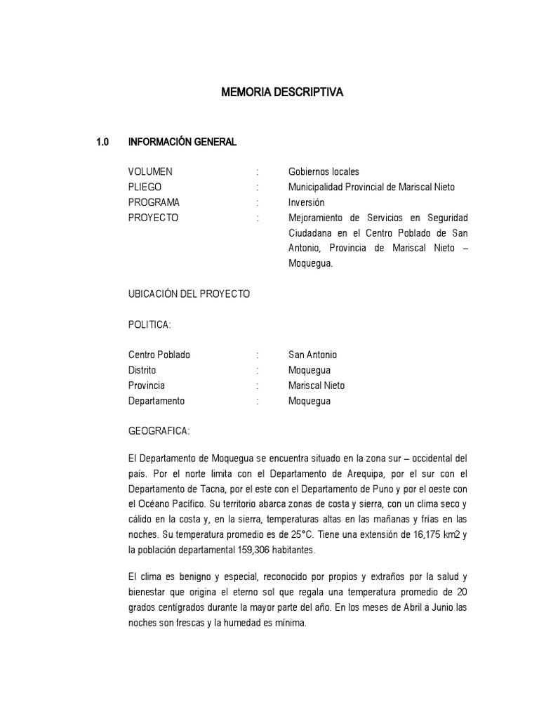 Memoria Descriptiva | PDF | Policía | Hormigón