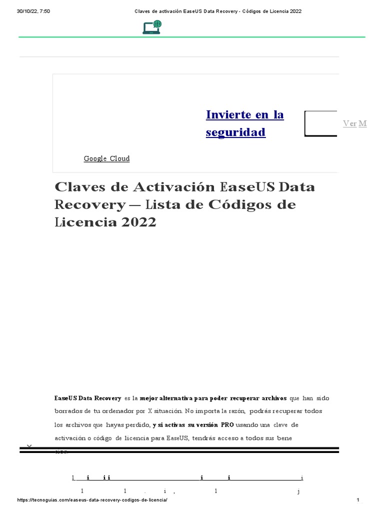 Claves de Activación EaseUS Data Recovery - Códigos de Licencia 2022 | PDF | Archivo de ...