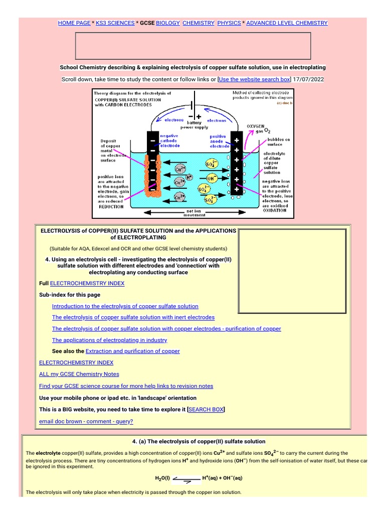 Electrolysis of Copper Sulfate Solutions | PDF | Anode | Redox