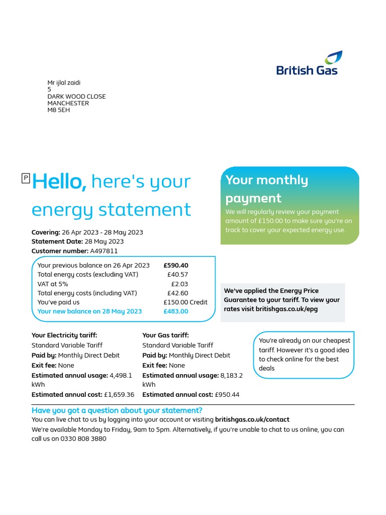 British Gas Utility Bill Statement | PDF