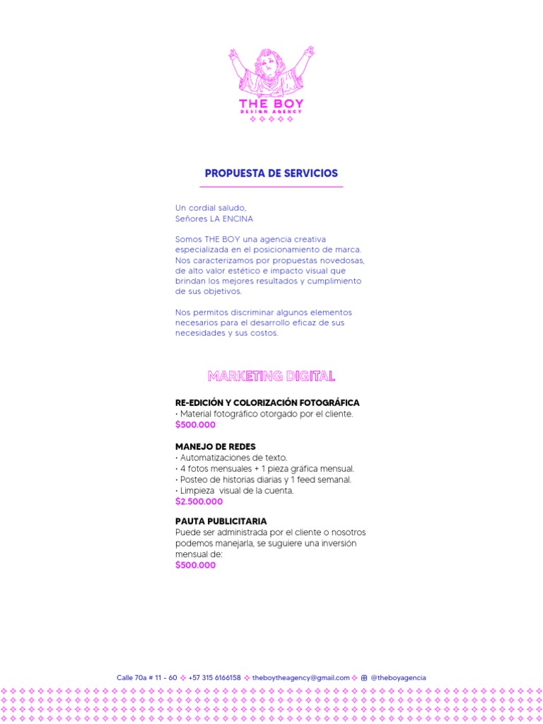 THEBOY - Propuesta de Servicios - LaEncina y Hatsuhana | PDF | Ingeniería de software | Internet