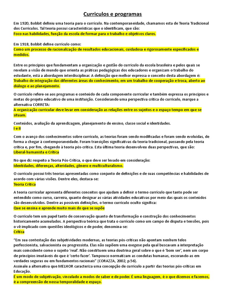 Currículos e programas | PDF | Pedagogia | Aprendizado