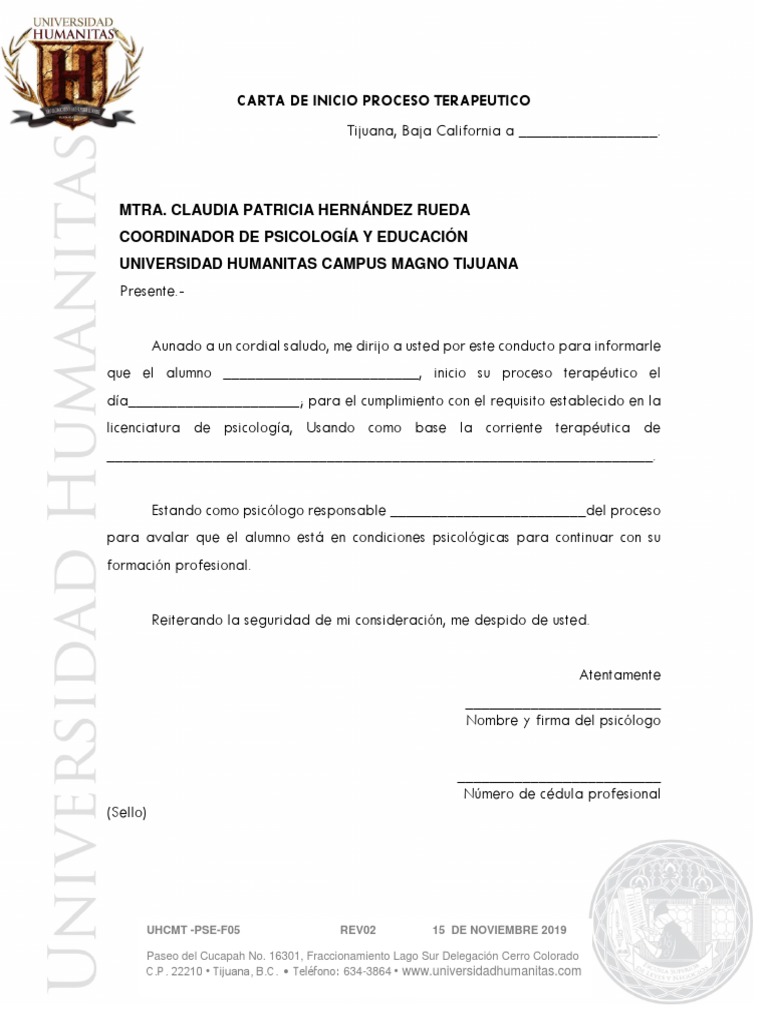 Carta de Inicio Proceso Terapeutico | PDF