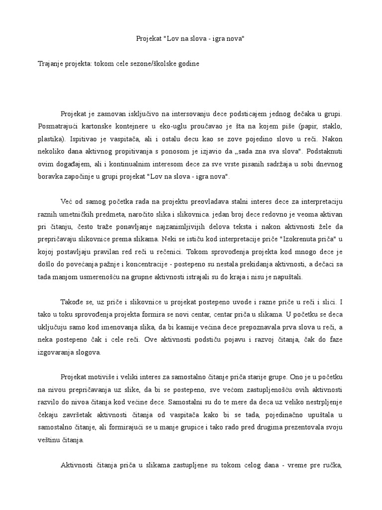 Projekat Lov Na Slova Igra Nova | PDF