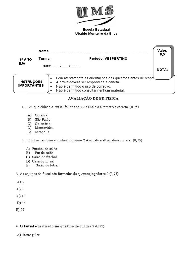 Prova 9º Ano Eja | PDF