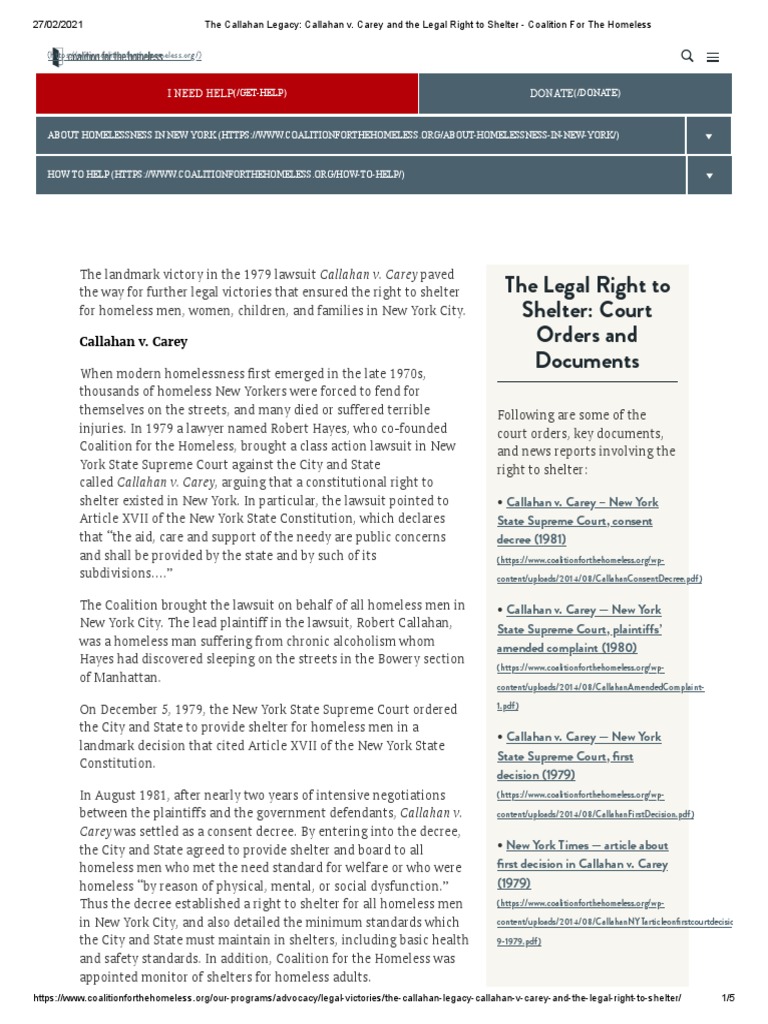 The Callahan Legacy - Callahan v. Carey and The Legal Right To Shelter ...