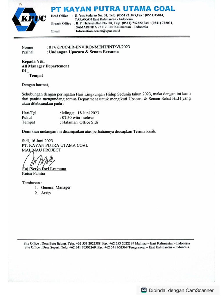 Undangan Upacara & Senam Bersama All Dept. | PDF