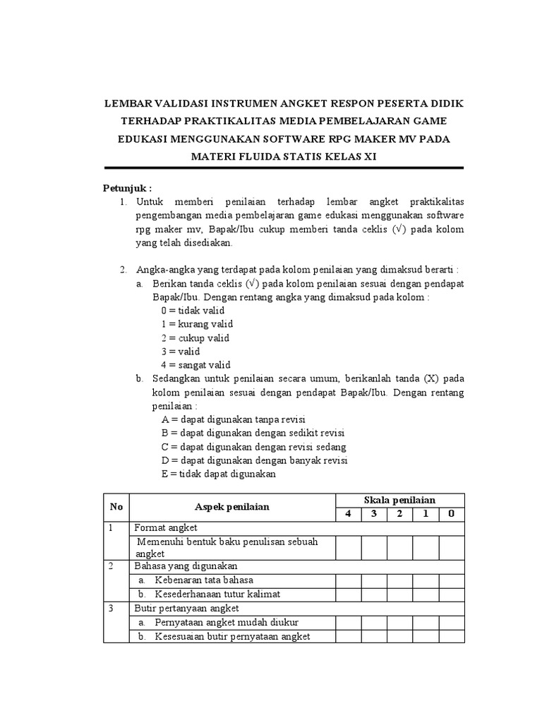 Validasi Angket Media Game Edukasi | PDF