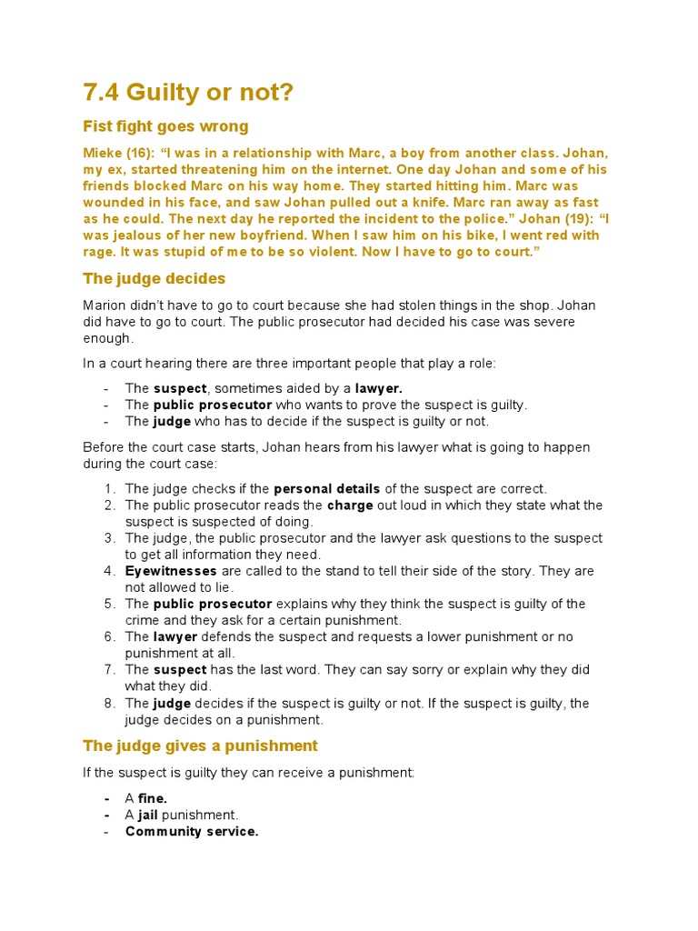 7.4 Guilty or Not - Text and Questions | PDF | Crimes | Crime & Violence