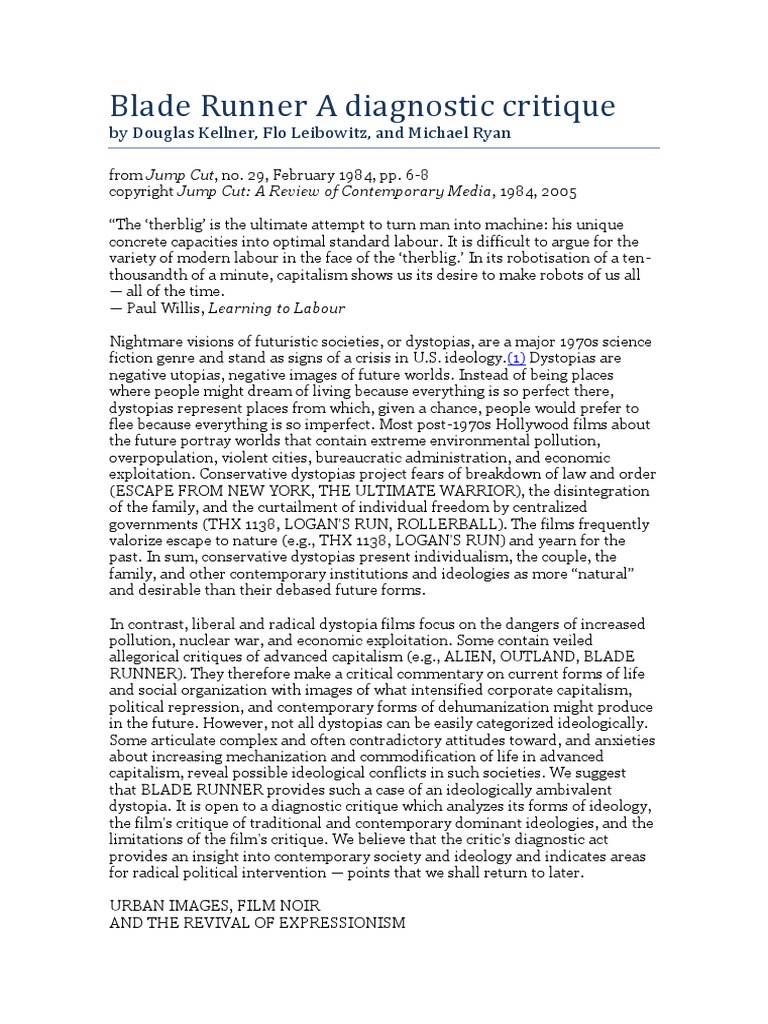 Blade Runner A Diagnostic Critique | PDF | Dystopia