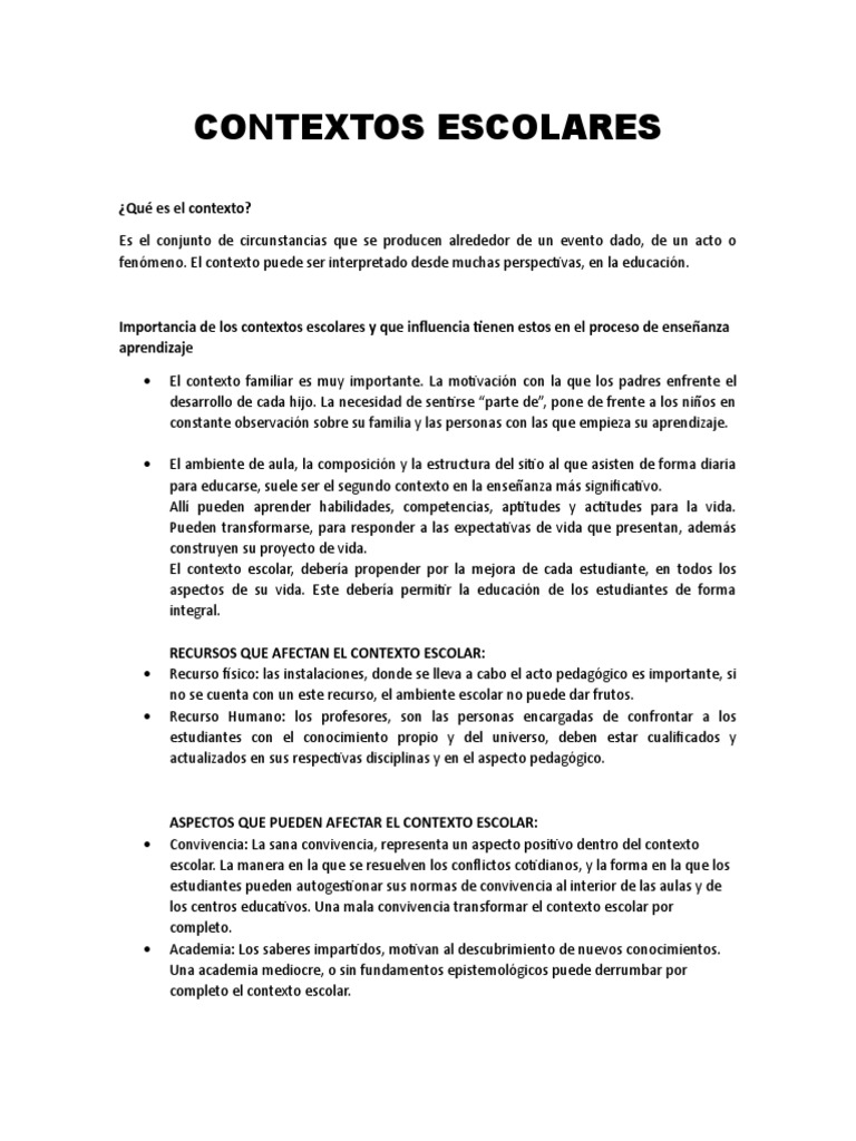 Importancia del Contexto Escolar | PDF | Crecimiento personal y profesional