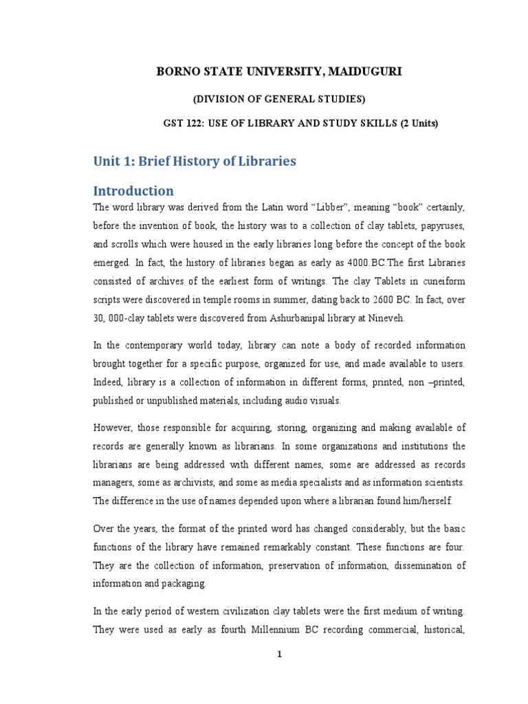 Bosu GST 122 Lecture Note | PDF | Libraries | Books