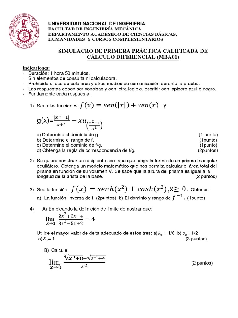 Bma01 Simulacro PC1 2023-1 | PDF | Función (Matemáticas) | Objetos matemáticos