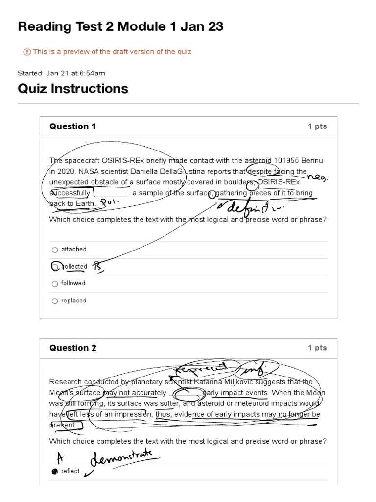 Reading Test 2 Module 1 Jan 23 Annotated | PDF | Comet | Organic Farming