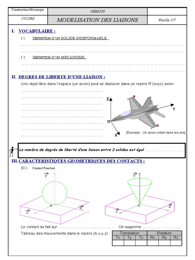 Semaine 3 Et 4 Cours Modelisation Des Liaisons | PDF Semaine 3 Et 4 Cours Modelisation Des Liaisons | PDF