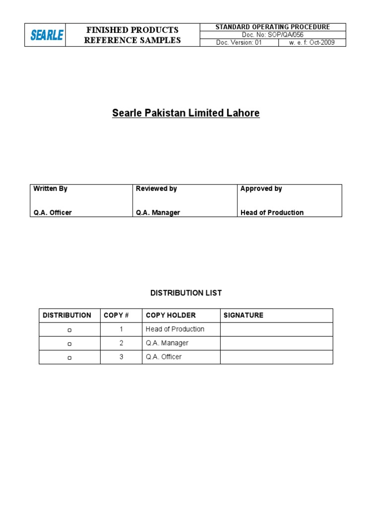 Finished Product Reference Samples | PDF | Quality Assurance | Business