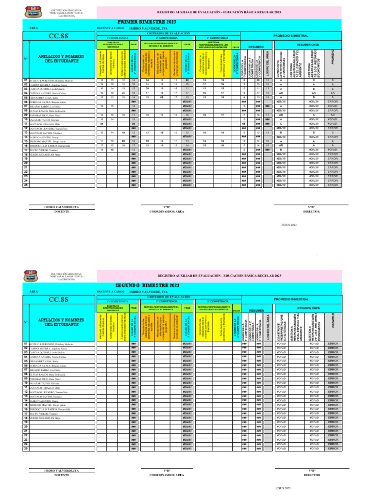 REGISTRO AUXILIAR 2023 CC - SS 4to A | PDF