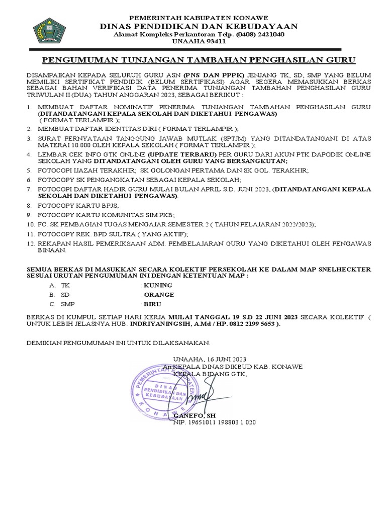 Pengumuman Pemberkasan Tamsil TW 2 THN 2023 (PNS Dan PPPK) | PDF