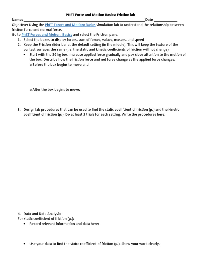 Phet Forces and Motion Basics Friction Lab | PDF