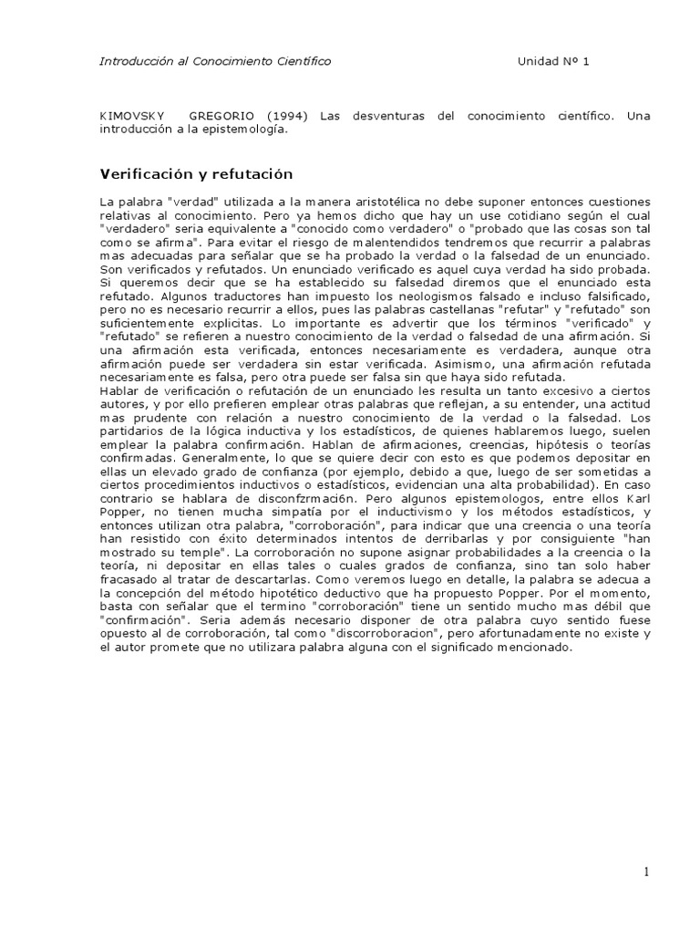 Verificación y Refutación en Epistemología | PDF | Verdad ...