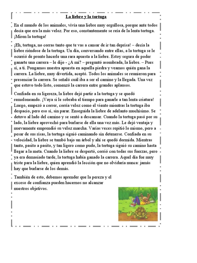 La liebre y la tortuga: fábula y actividades | PDF | Poesía