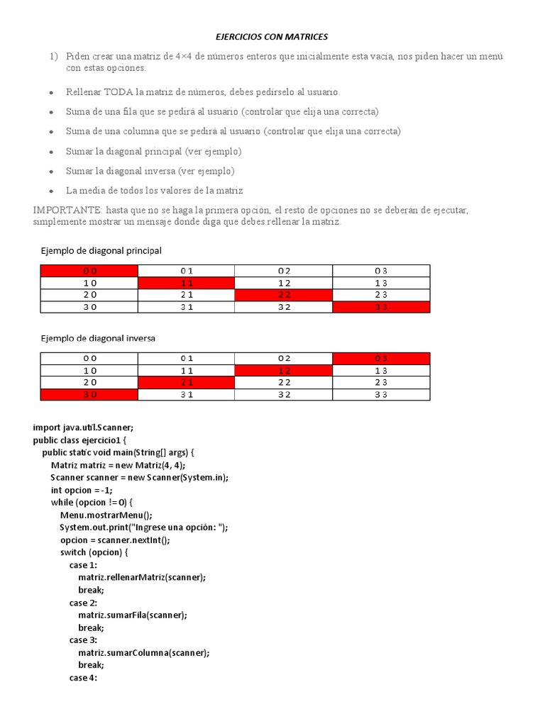 Ejercicios Con Matrices | PDF | Matriz (Matemáticas) | Java (lenguaje ...
