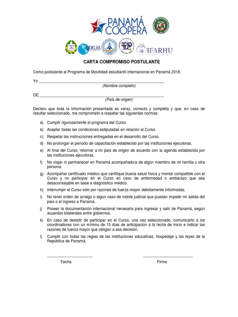 Carta Compromiso Movilidad Panama | PDF