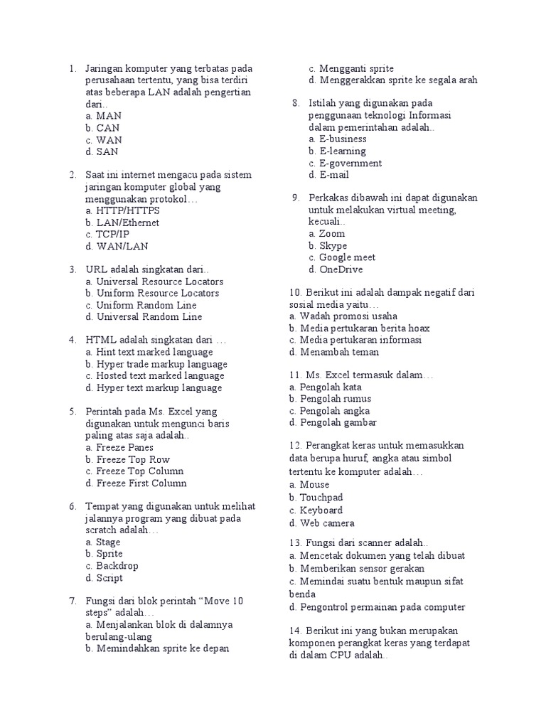 Soal Pat Informatika Kelas Vii Juni 2023 | PDF