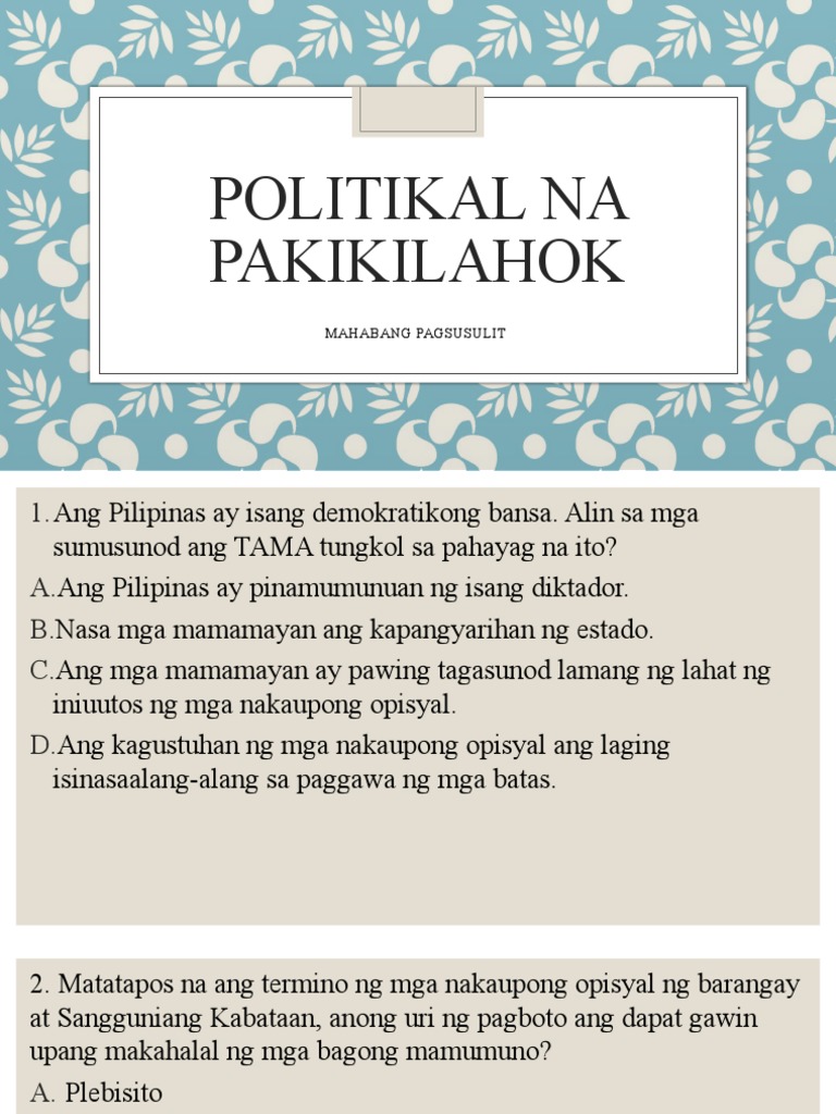 Politikal Na Pakikilahok - Long Test | PDF