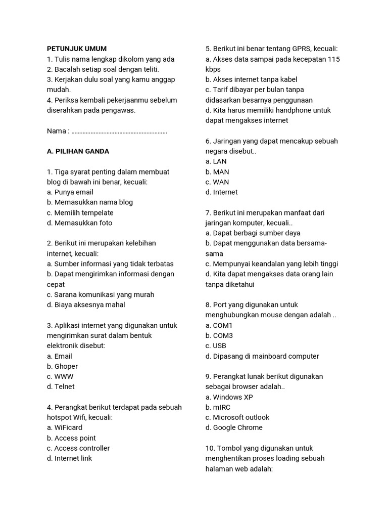 Soal UAS TIK KELAS 9 SMP | PDF