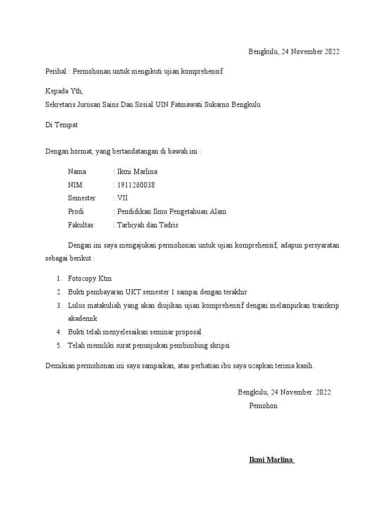 Surat Permohonan Pengajuan Kompre | PDF