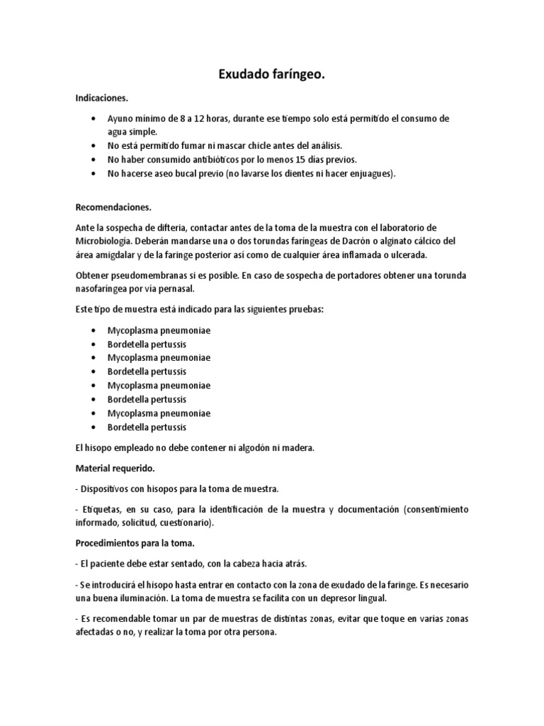 Procedimiento para Exudado Faríngeo | PDF | Relaciones personales ...