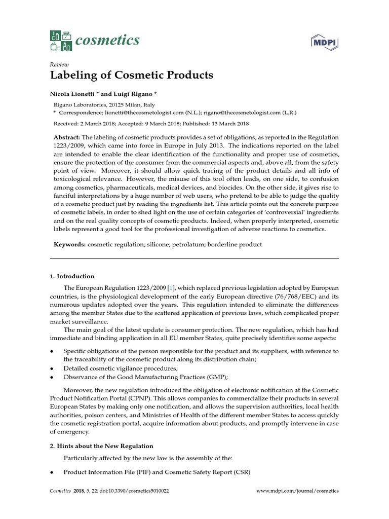 Labeling of Cosmetic Products | PDF | Cosmetics | Nanomaterials