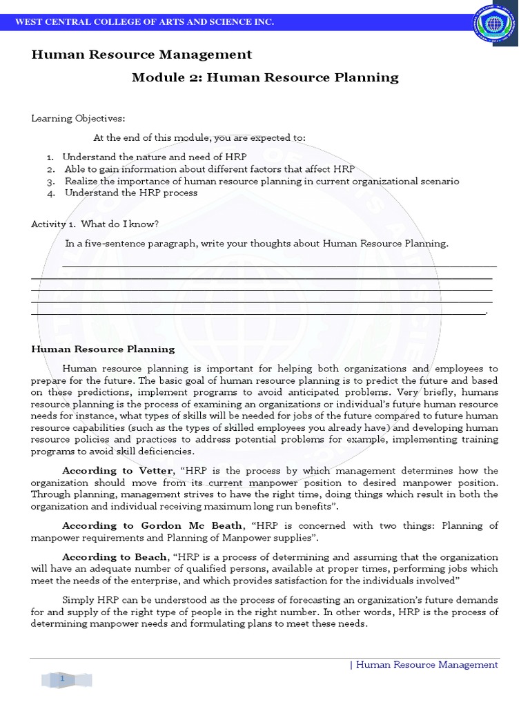 Module 2 Human Resource Planning | PDF | Human Resources | Human ...
