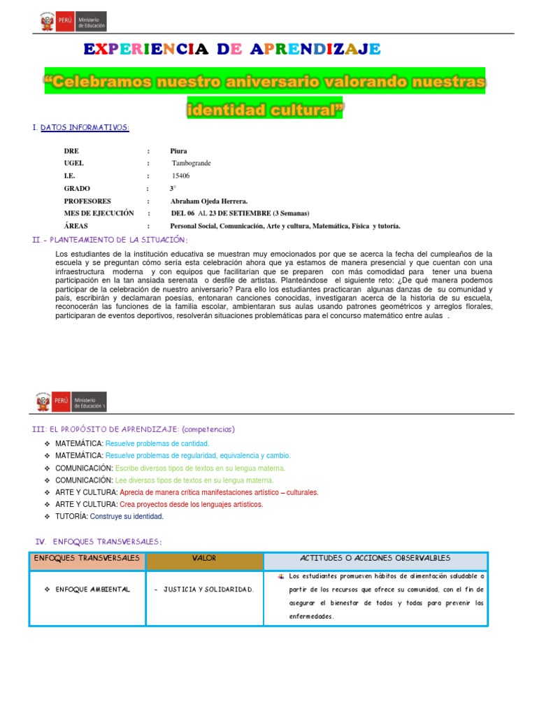 12setiembresetiembre EXPERIENCIA DE APRENDIZAJE #2022 3ERO | PDF | Aprendizaje | Evaluación