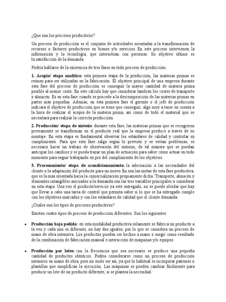 Etapas y Tipos del Proceso Productivo | PDF | Producto (Negocio ...