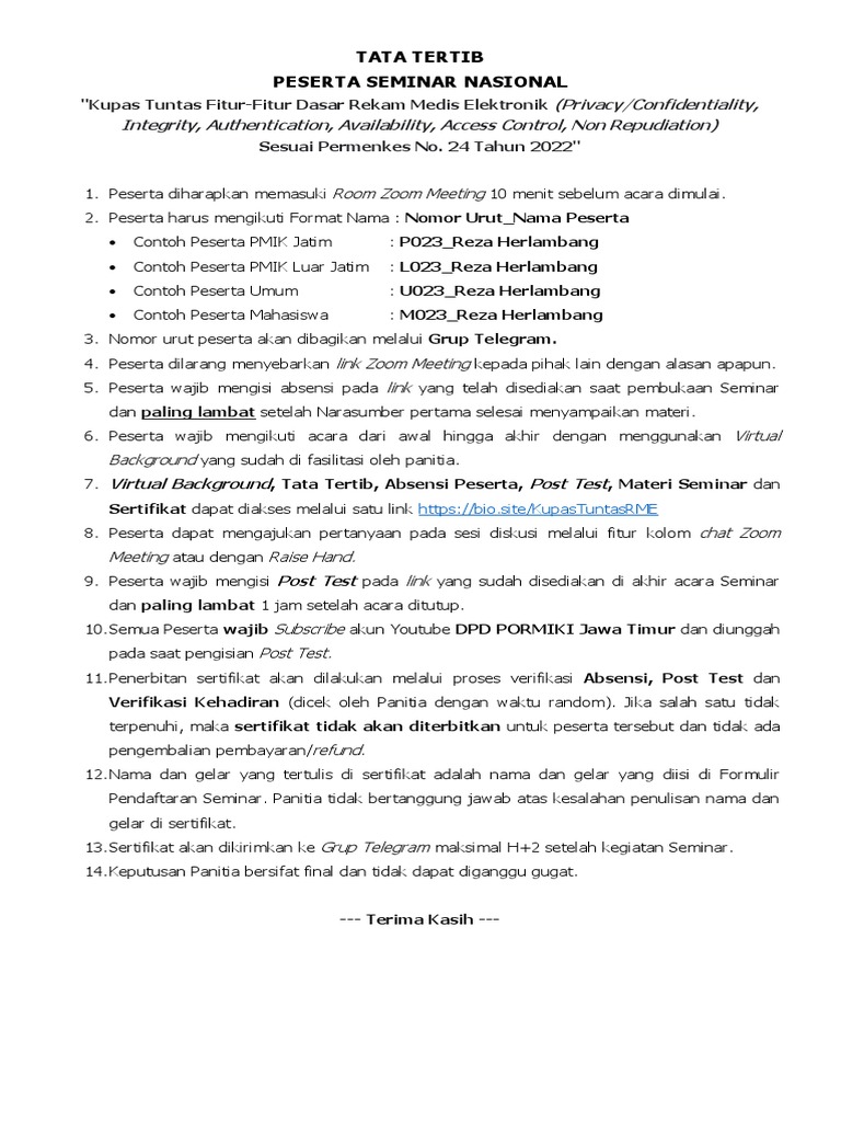 TATA TERTIB SEMINAR PORMIKI JATIM_15-04-2023 | PDF