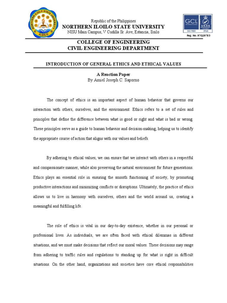 Reflection Paper, Ethics | PDF | Morality | Engineering