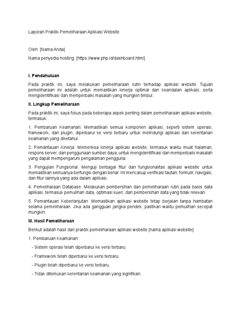 Tugas Praktik Mandiri 3 Laporan Praktik Pemeliharaan Aplikasi Website | PDF