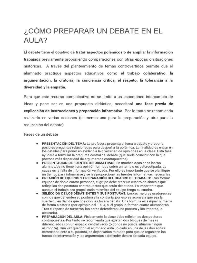 Guía para Preparar Debates en Clase | PDF | Hablar en público