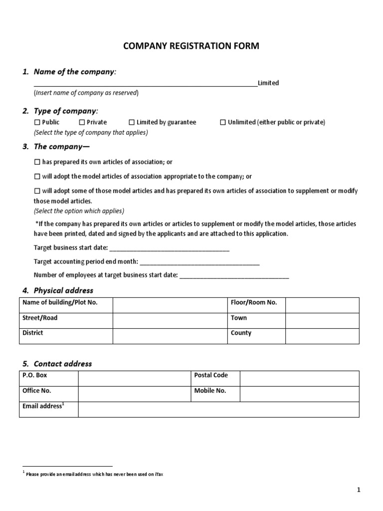 Company Registration Form - Gazette Final 2 | PDF | Companies ...