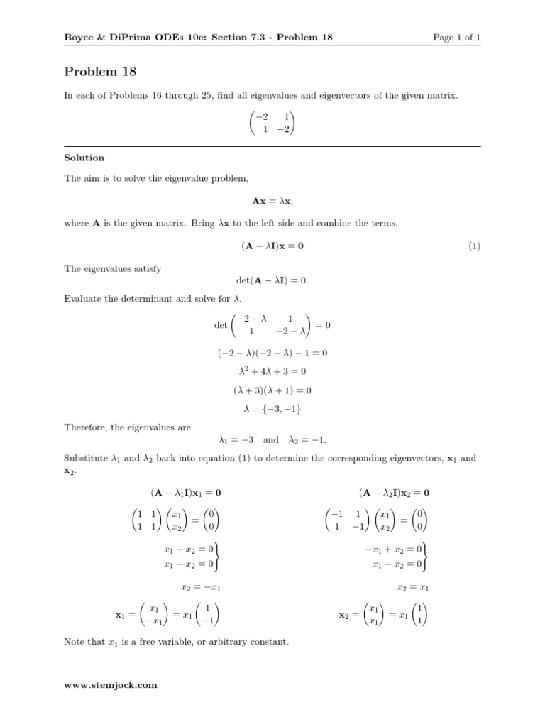 Boyce ODEch 7 S 3 P 18 | PDF | Eigenvalues And Eigenvectors | Mathematical Relations