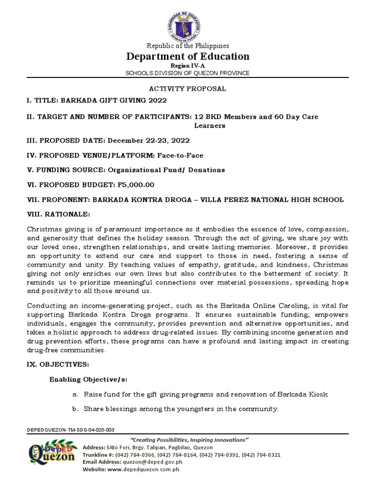 Activity Proposal-BARKADA GIFT GIVING 2022 | PDF