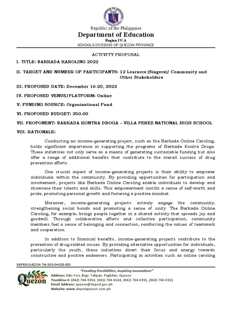 Activity Proposal-barkada Karoling | PDF