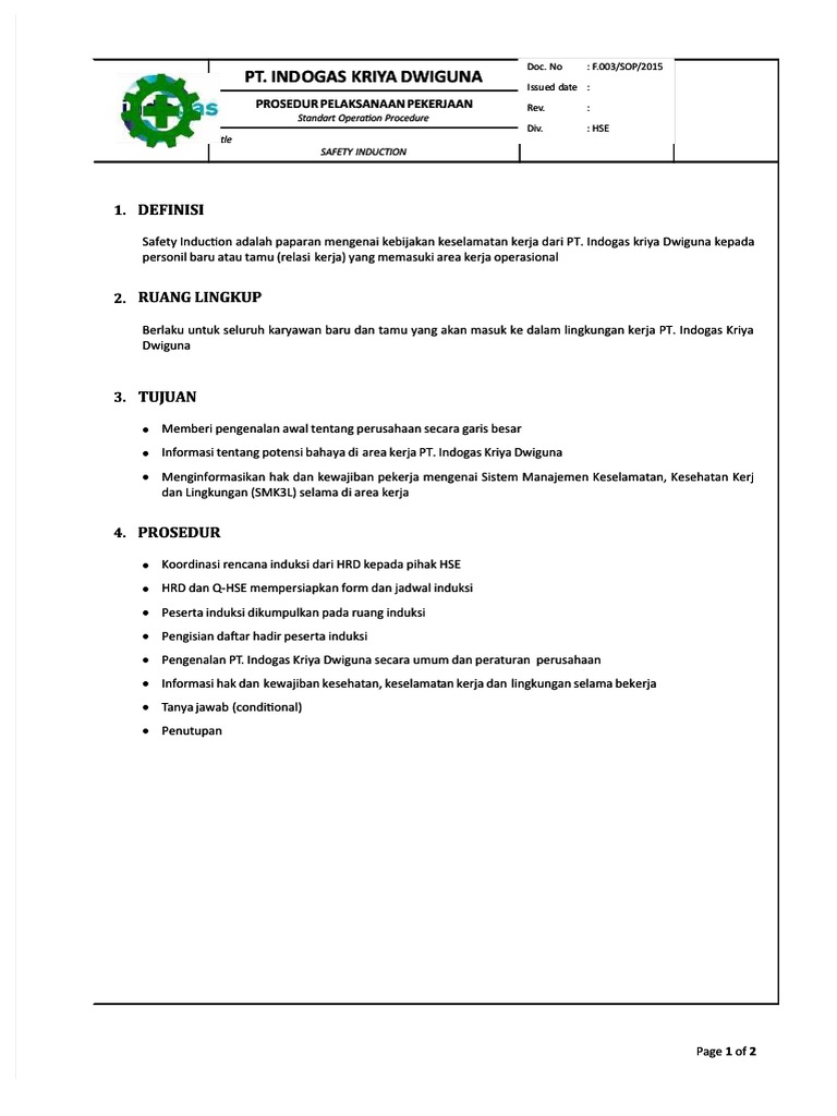 Pdf F3 Sop Safety Induction Compress Pdf
