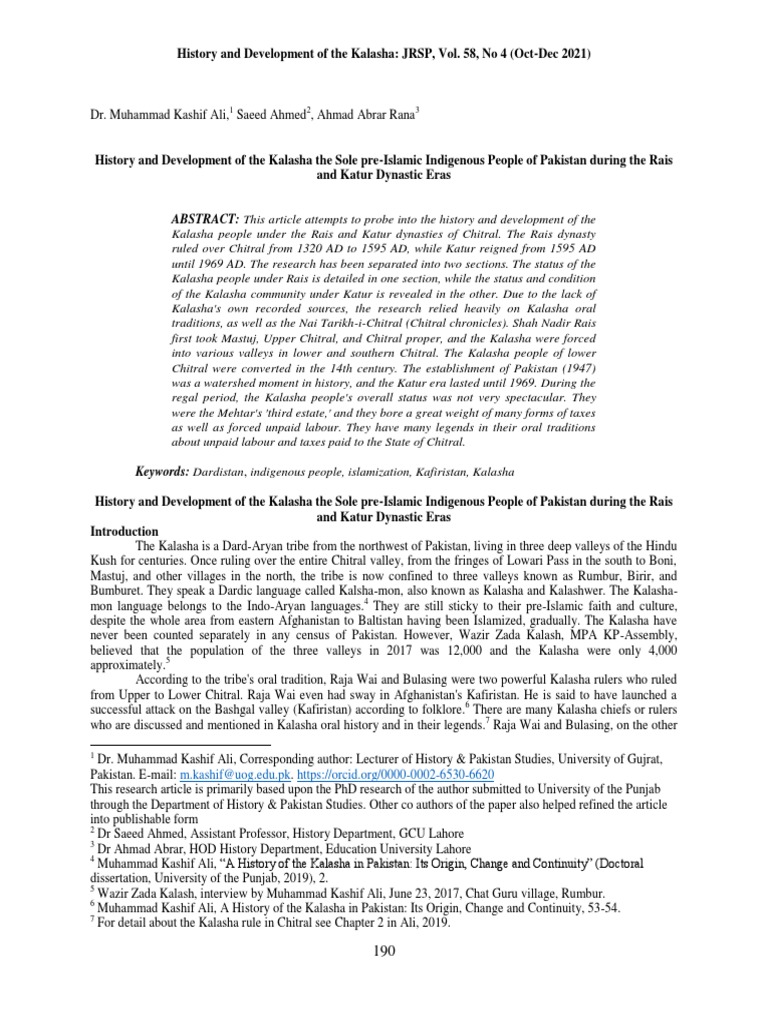 History and Development of The Kalasha The Sole Pre-Islamic Indigenous ...