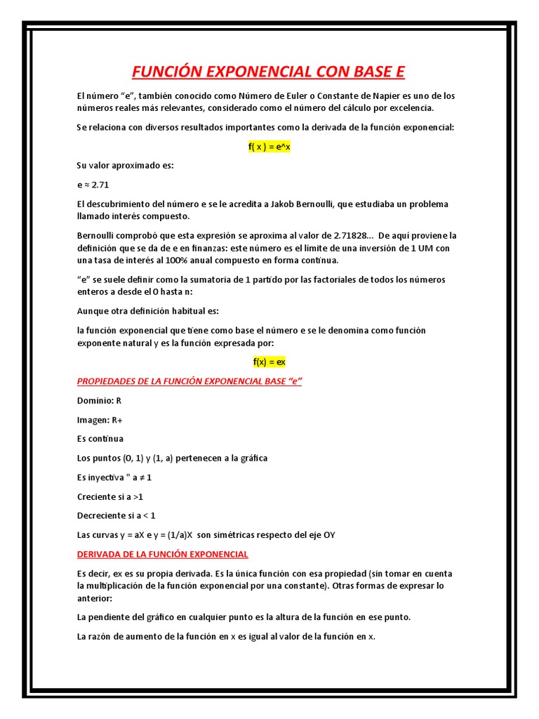 Propiedades de la función exponencial e | PDF | Funcion exponencial ...