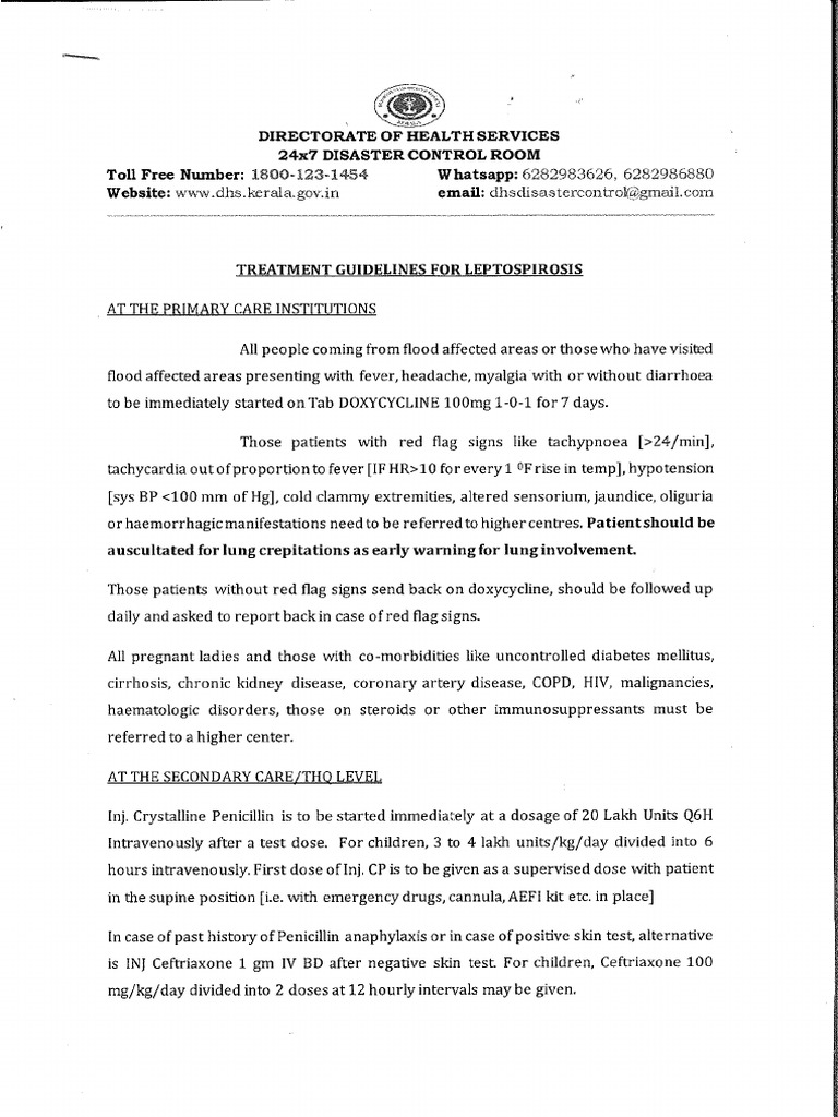 Lepto Revised Guidelines DHS Kerala | PDF